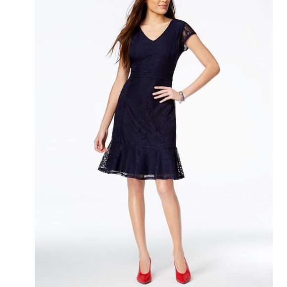 NY Collection | Dresses | Ny Collection Navy Blue Petite Lace Dress ...